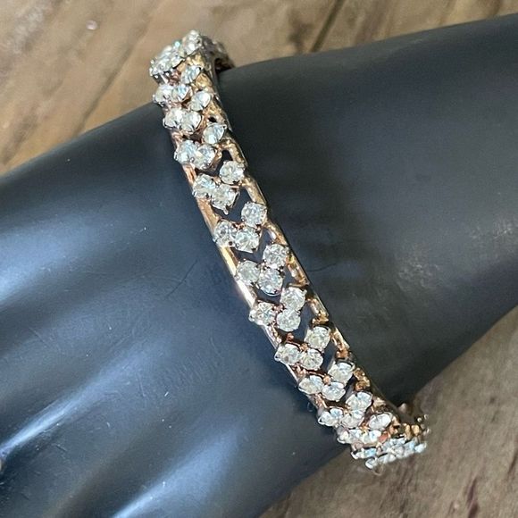 Vintage | Jewelry | Vintage Chevronclear Prong Set Rhinestone Bangle ...